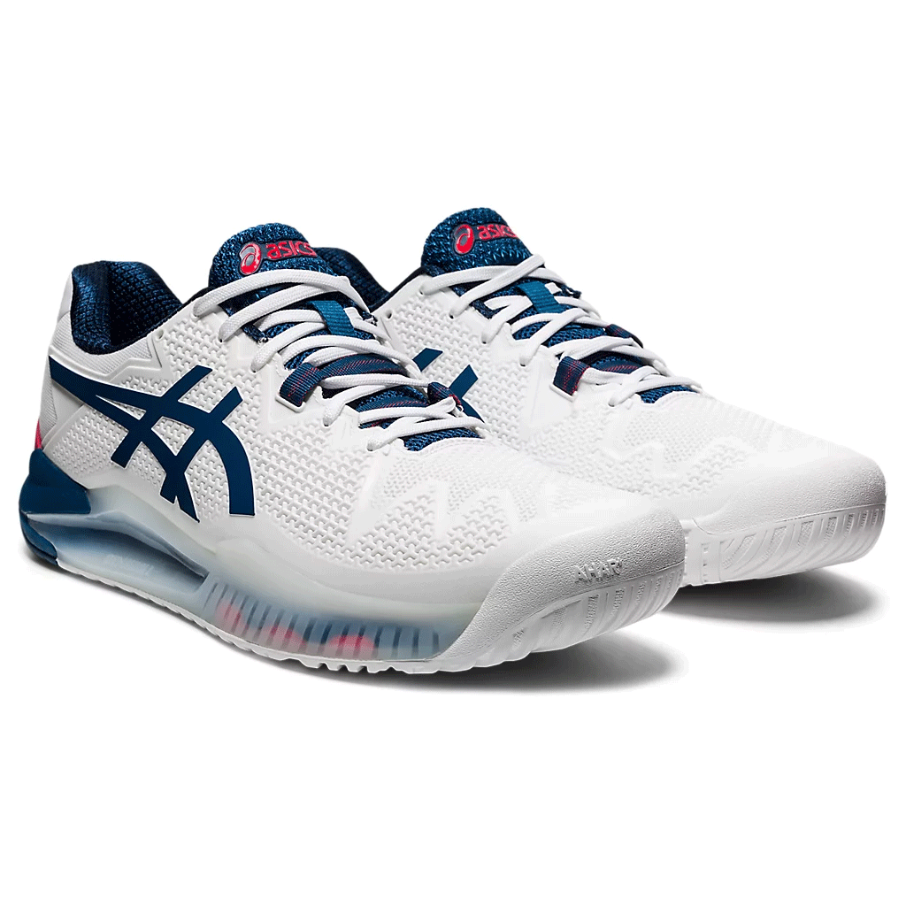 Asics Mens GEL-Resolution 8 Tennis Shoes - White/Mako Blue - Tennisnuts.com