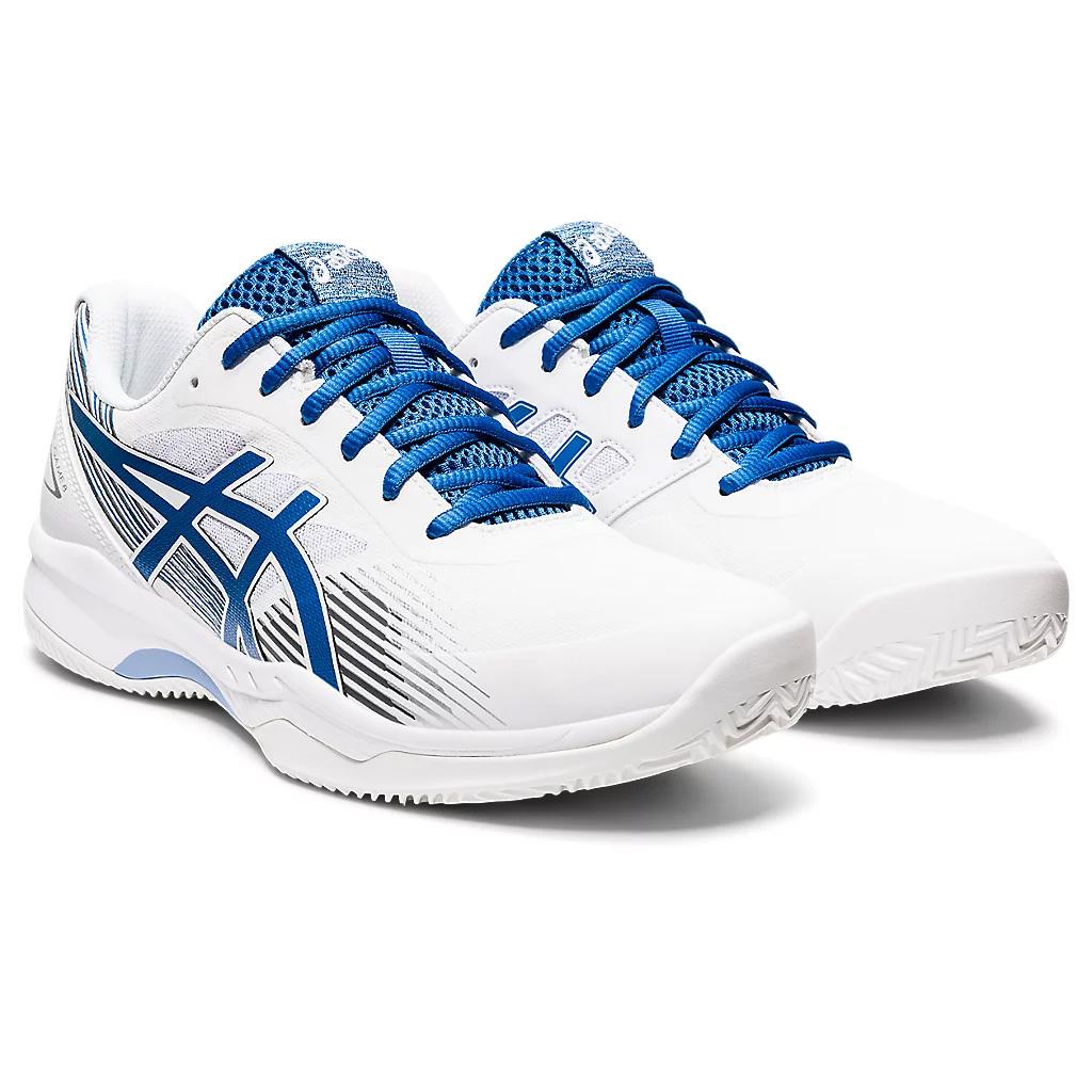 Asics Mens Gel Game 8 Clay Tennis Shoes - White/Blue - Tennisnuts.com