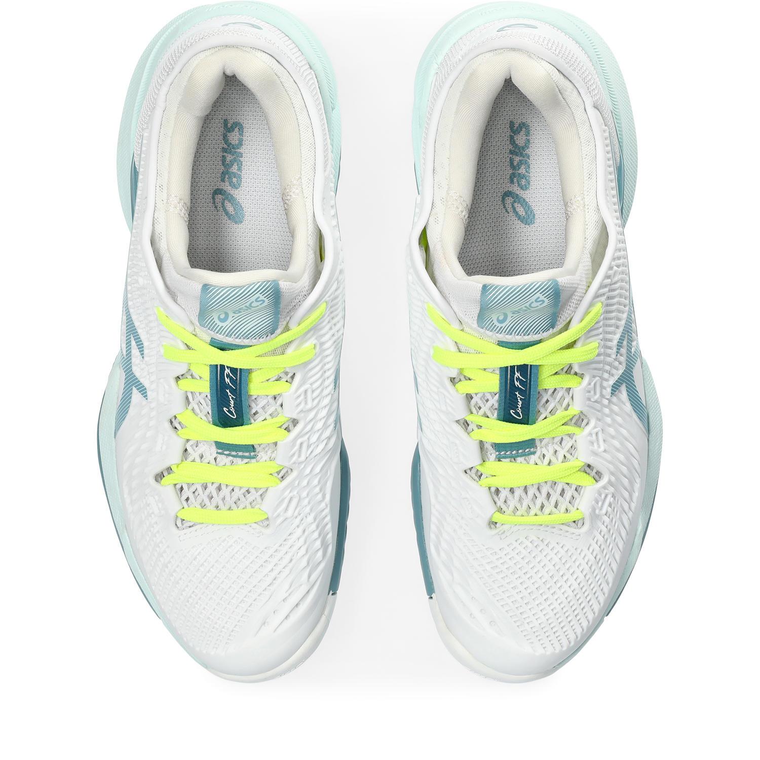 Asics Womens Court FF3 Tennis Shoes - White/Blue/Yellow - Tennisnuts.com