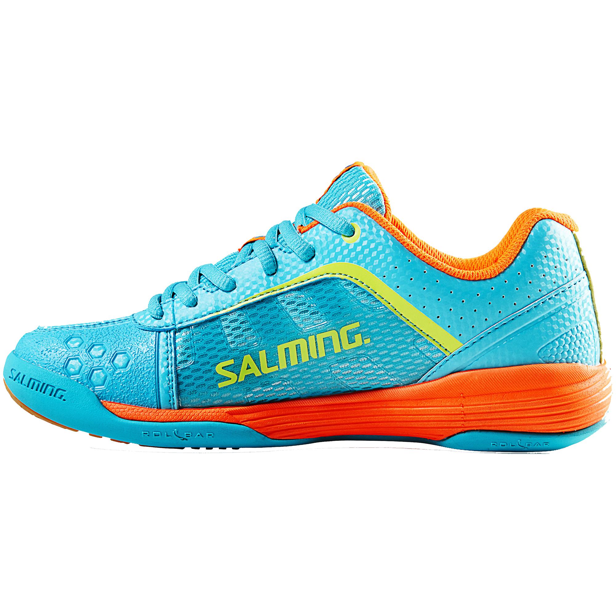 Salming Kids Adder Junior Indoor Court Shoes - Turquoise/Shock Orange ...
