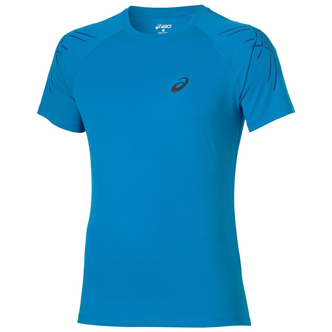 Asics Mens Stripe Short Sleeve Running Top - Blue - Tennisnuts.com