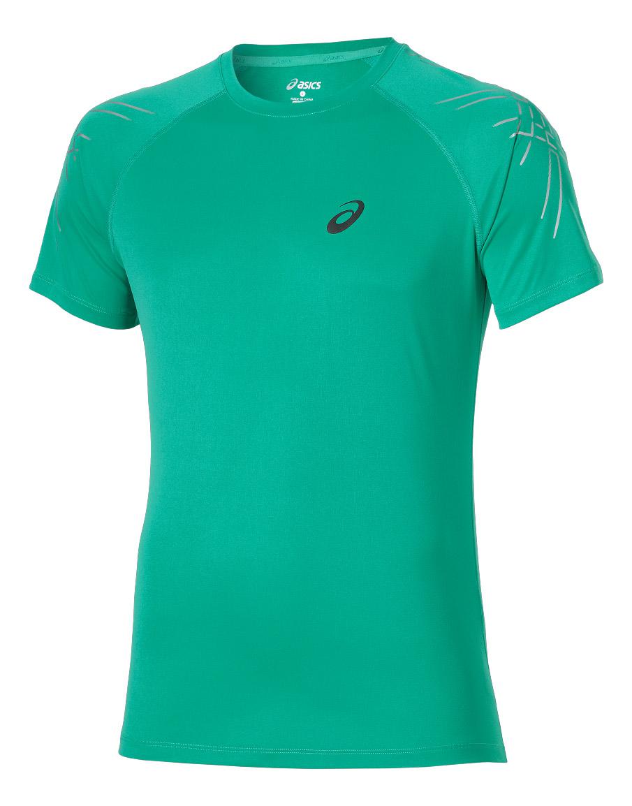 Asics Mens Stripe Short Sleeve Running Top - Green - Tennisnuts.com