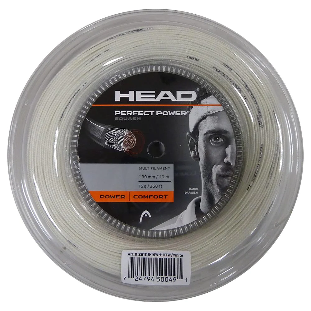 Head Perfect Power 1.30 110m Squash String Reel - White - Tennisnuts.com
