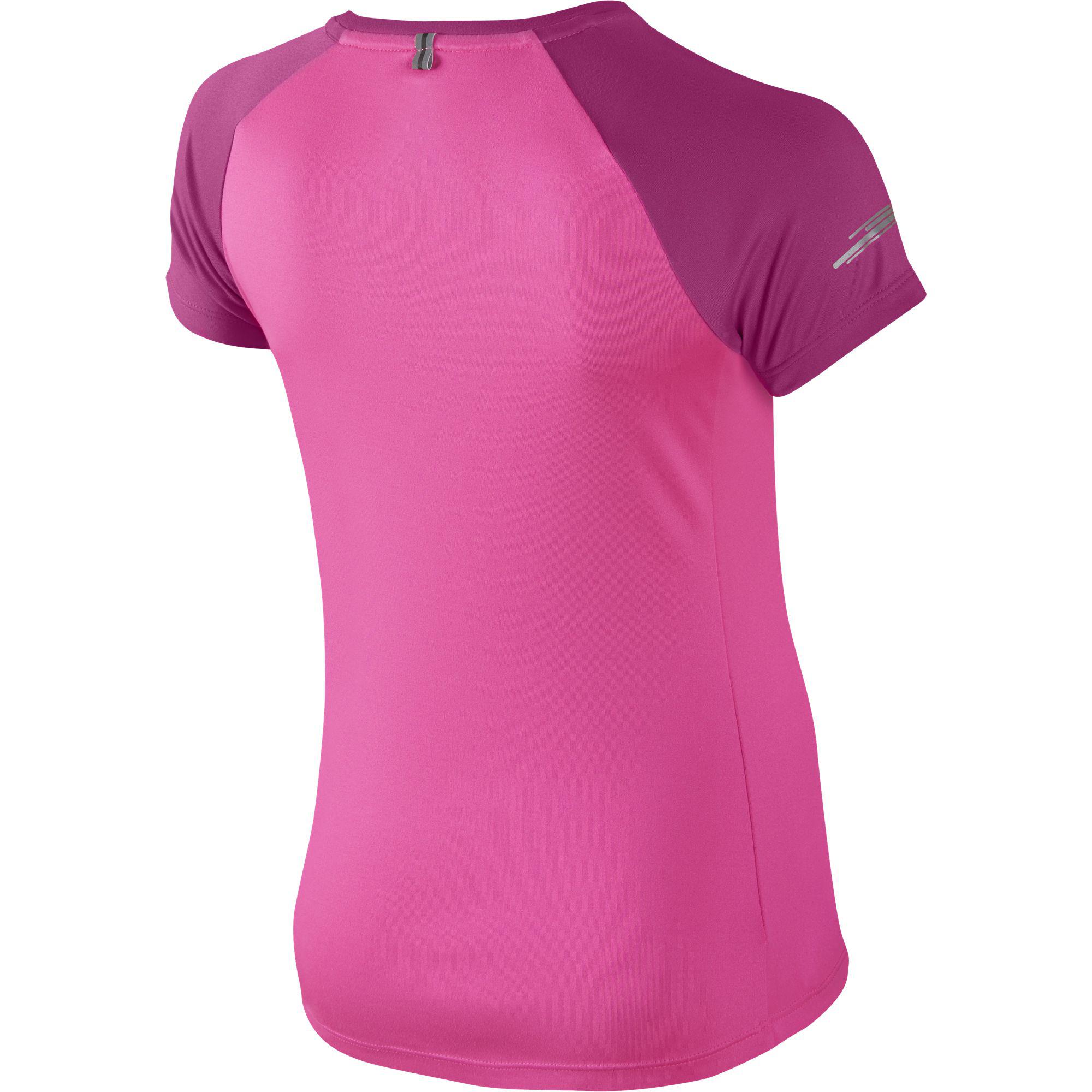 Nike Girls Miler Running SS Crew - Pink Pow/Hot Pink - Tennisnuts.com