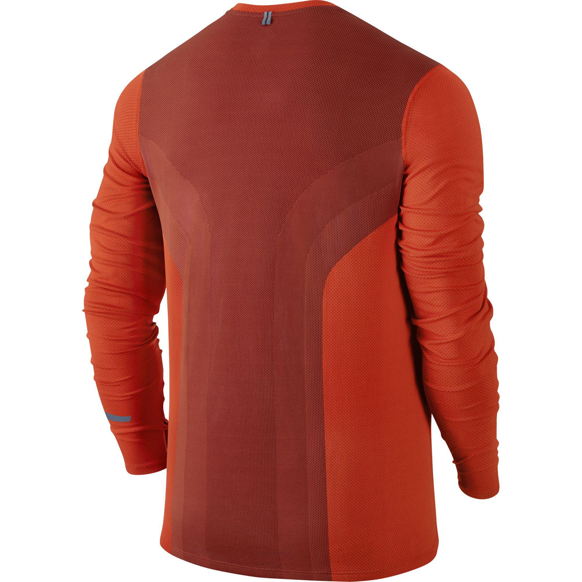 Nike Mens Dri-FIT Contour LS Top - Team Orange/Cinnabar - Tennisnuts.com