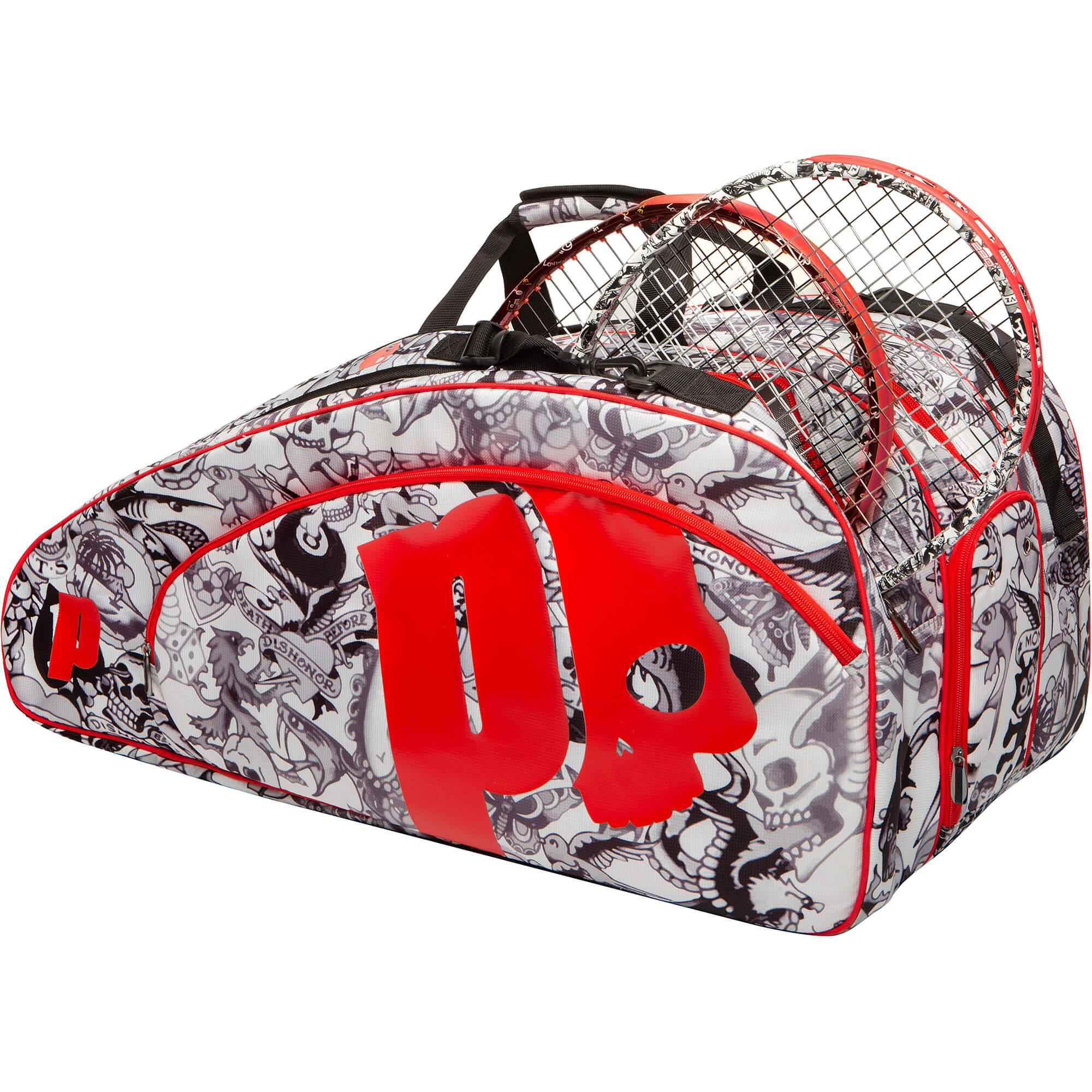 Prince O3 Tattoo 12 Racket Bag - White/Black/Red - Tennisnuts.com