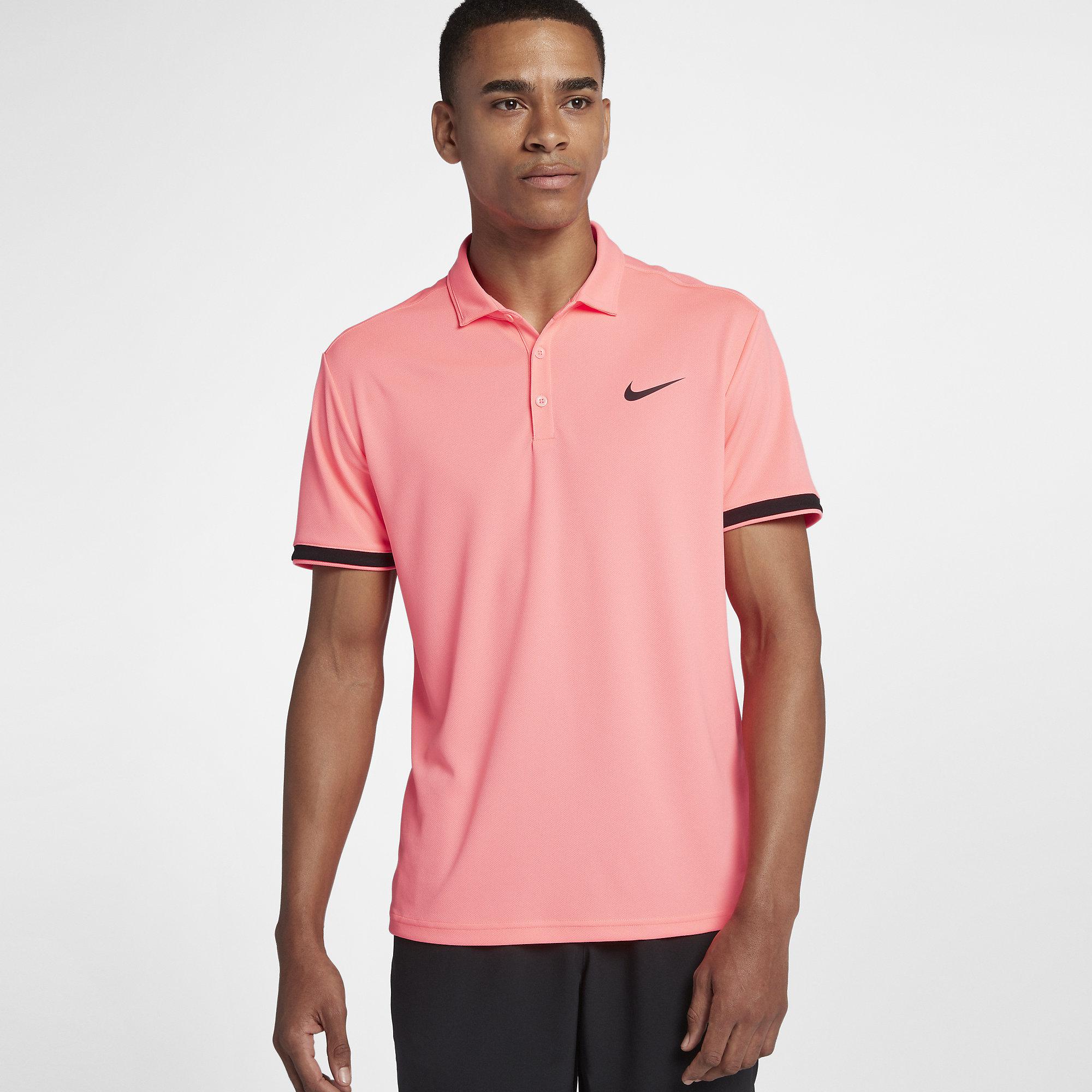 Nike Mens Dry Tennis Polo - Lava Glow/Black - Tennisnuts.com