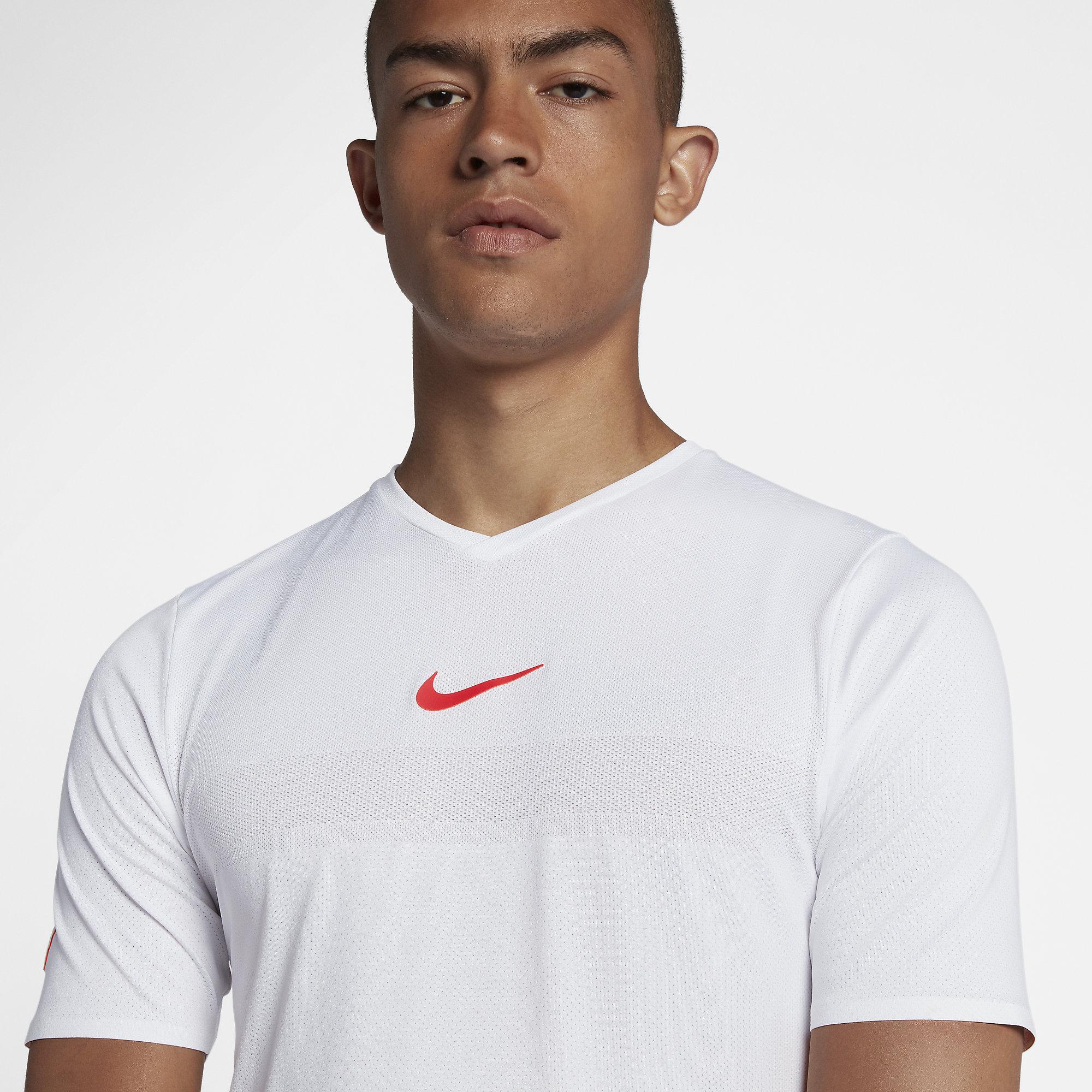 Nike Mens AeroReact Rafa Top - White/Habanero Red - Tennisnuts.com