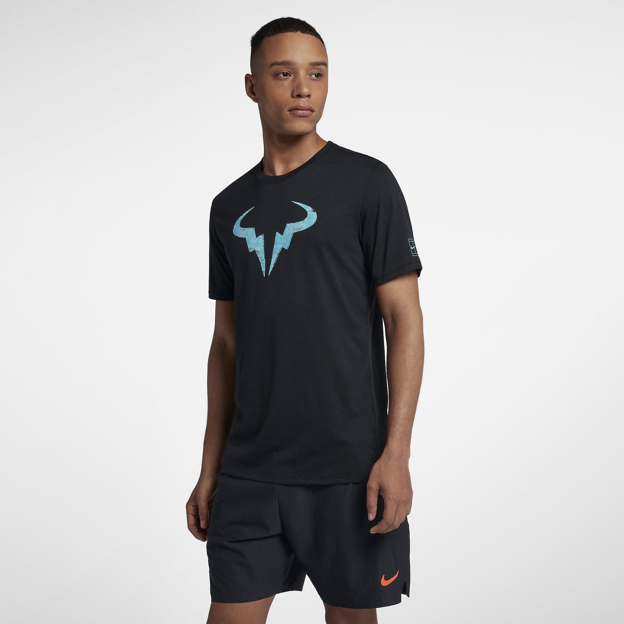 Nike Mens Dry Rafa T-Shirt - Black/Lagoon Pulse - Tennisnuts.com
