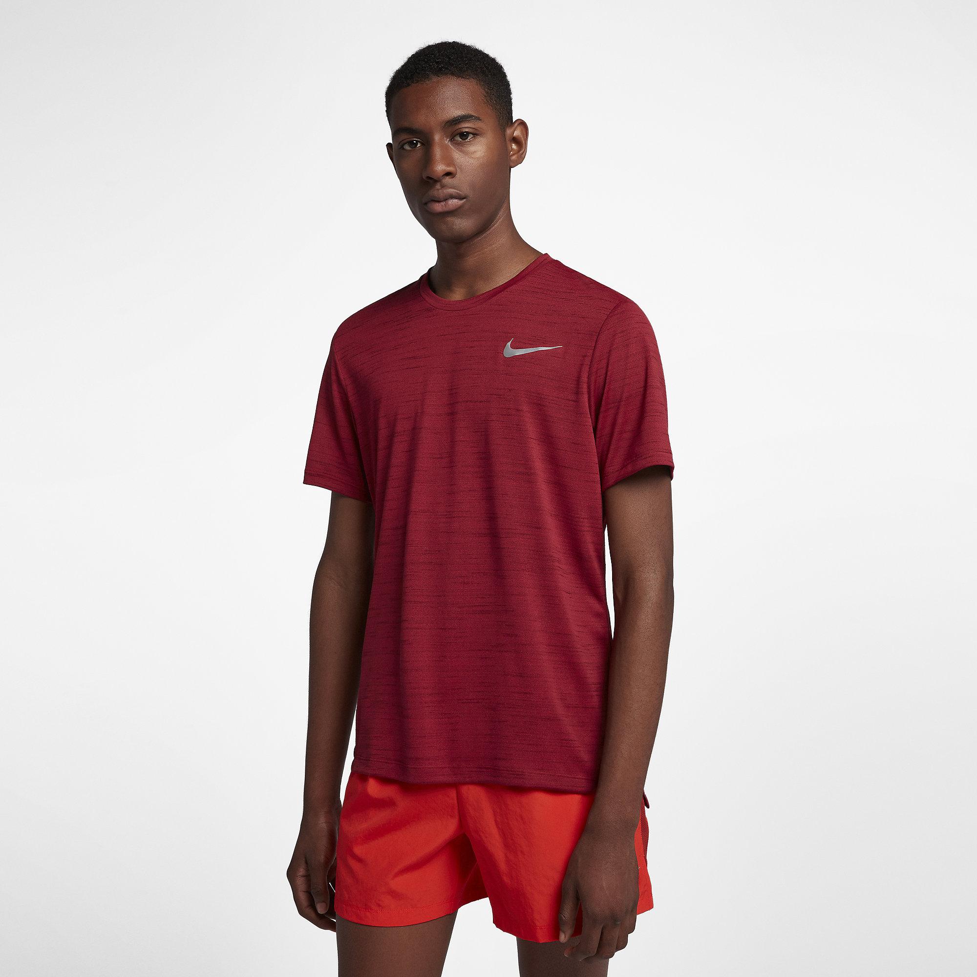 Nike Mens Miler Essential Top - Red Crush/Heather - Tennisnuts.com