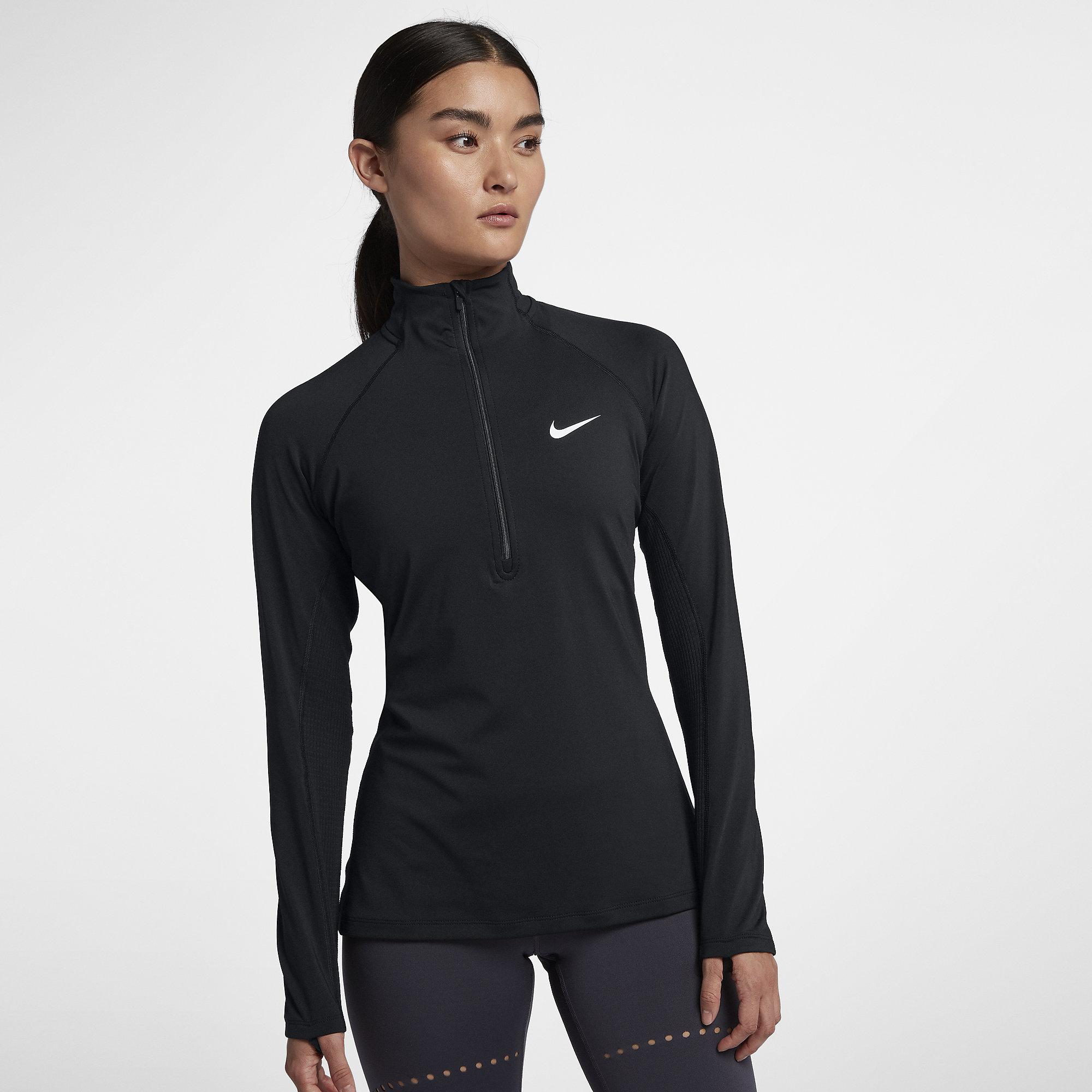 Nike Womens Pro Warm Top - Black/White - Tennisnuts.com