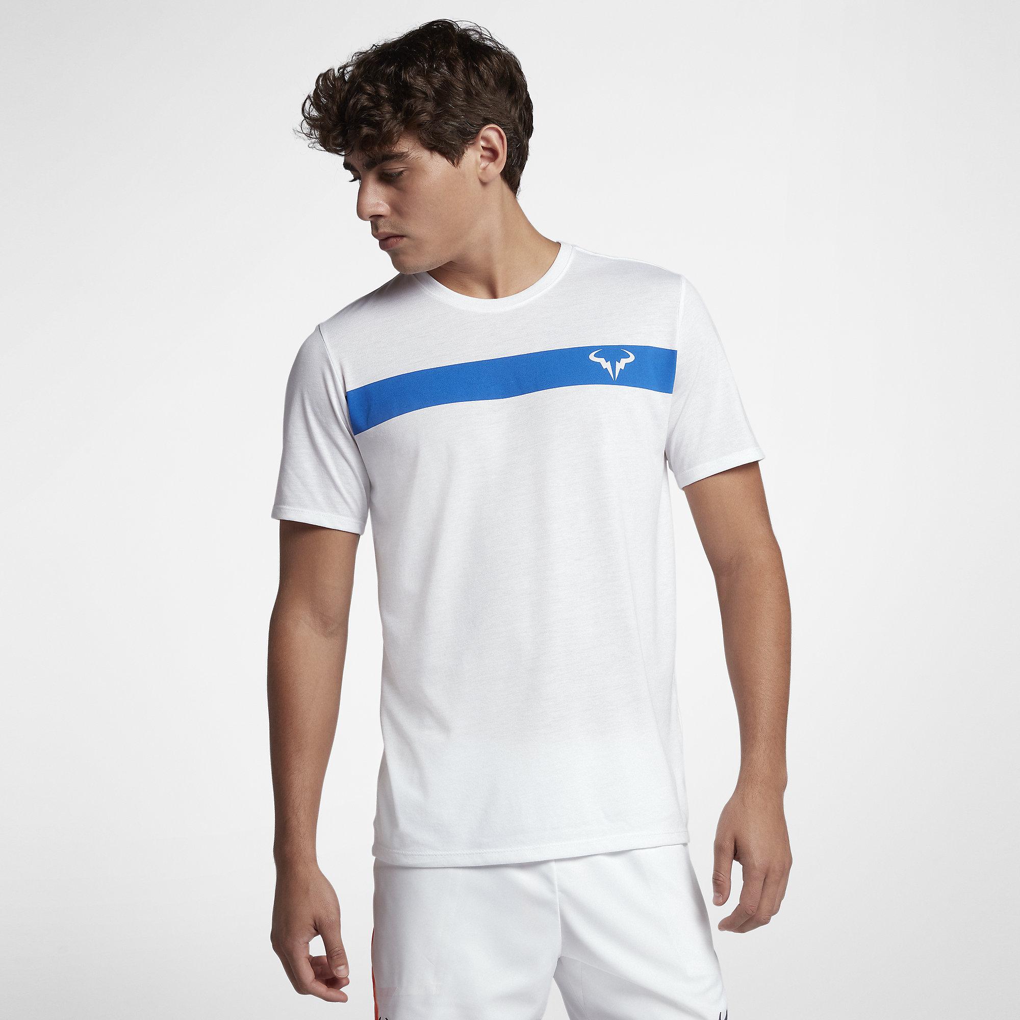 Nike Mens Rafa T-Shirt - White/Blue - Tennisnuts.com