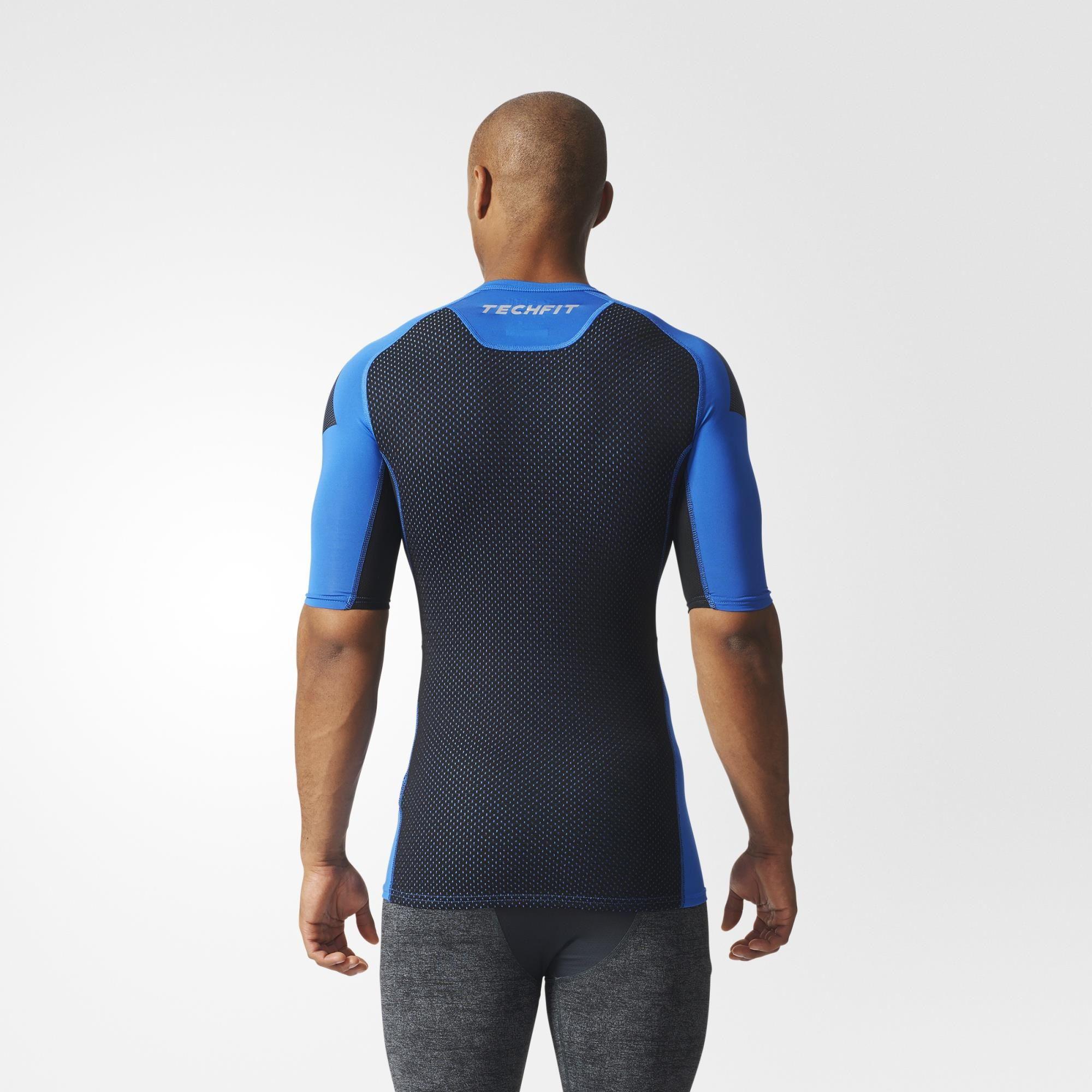 Adidas Mens Techfit Cool Short Sleeve Top - Blue/Black - Tennisnuts.com