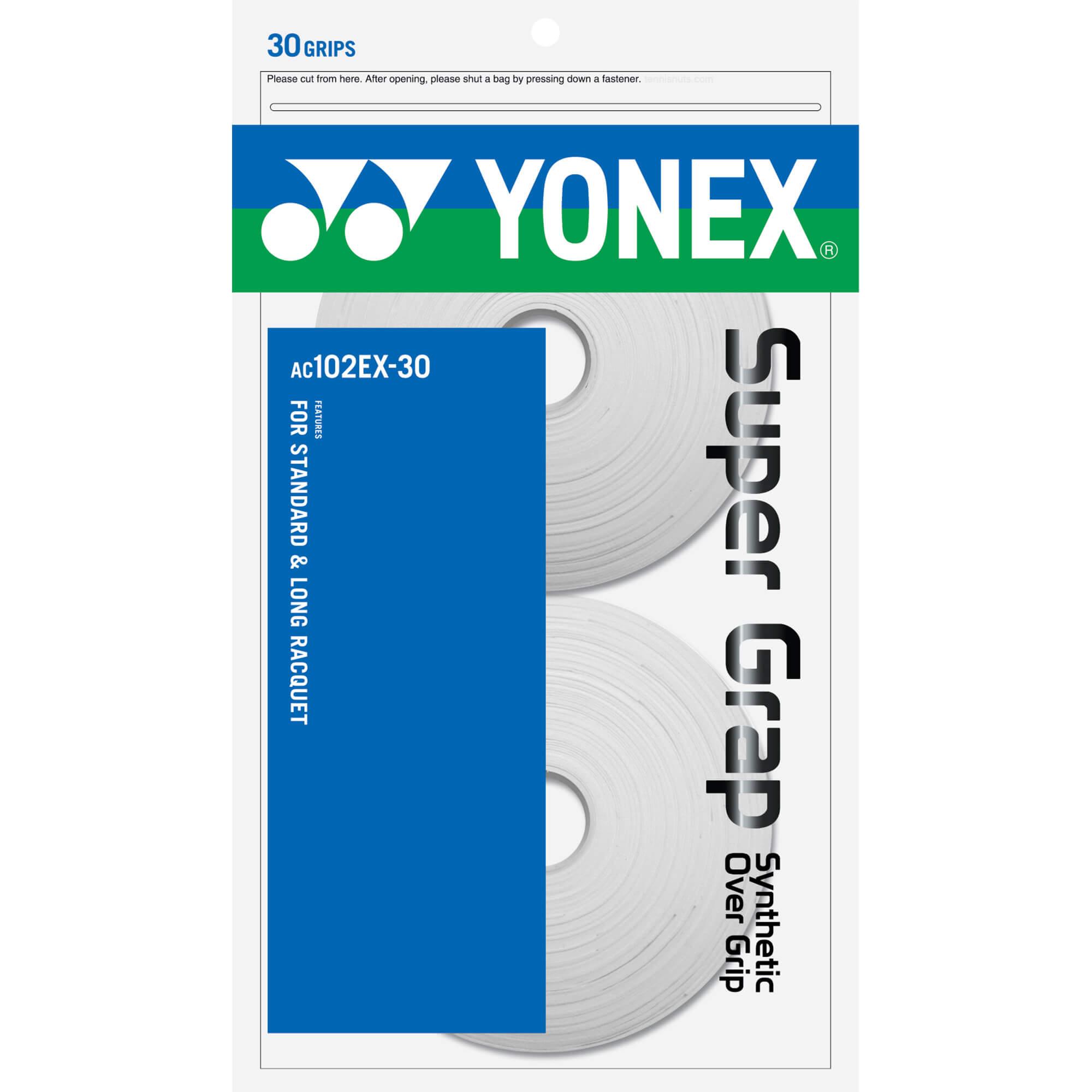 Yonex AC102EX Super Grap Overgrips (Pack of 30) - White - Tennisnuts.com