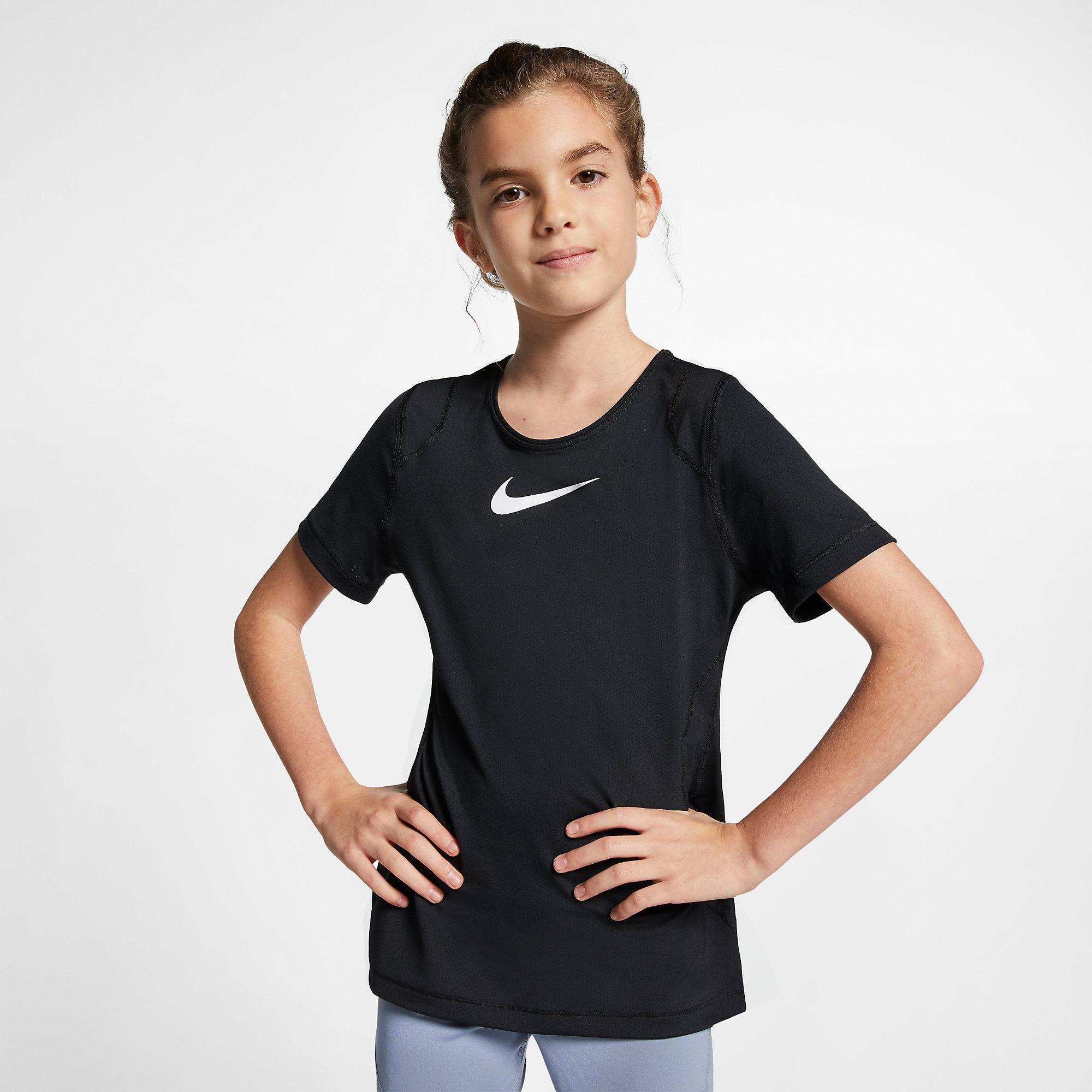 Nike Pro Girls Short Sleeved Top Black