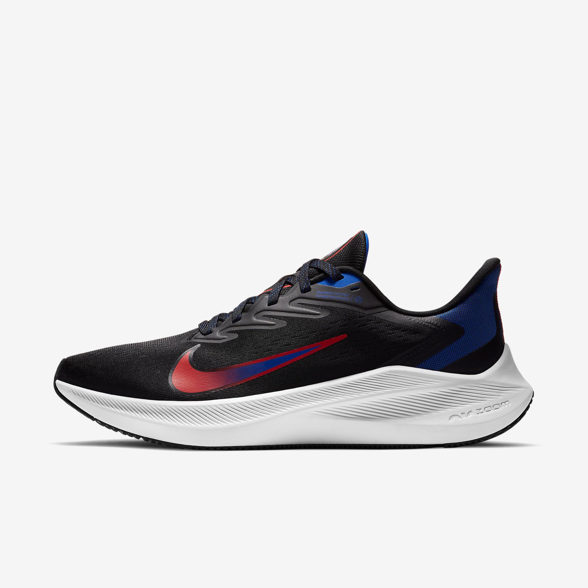 Nike Mens Air Zoom Winflow 7 Running Shoes - Black/Red/Blue ...