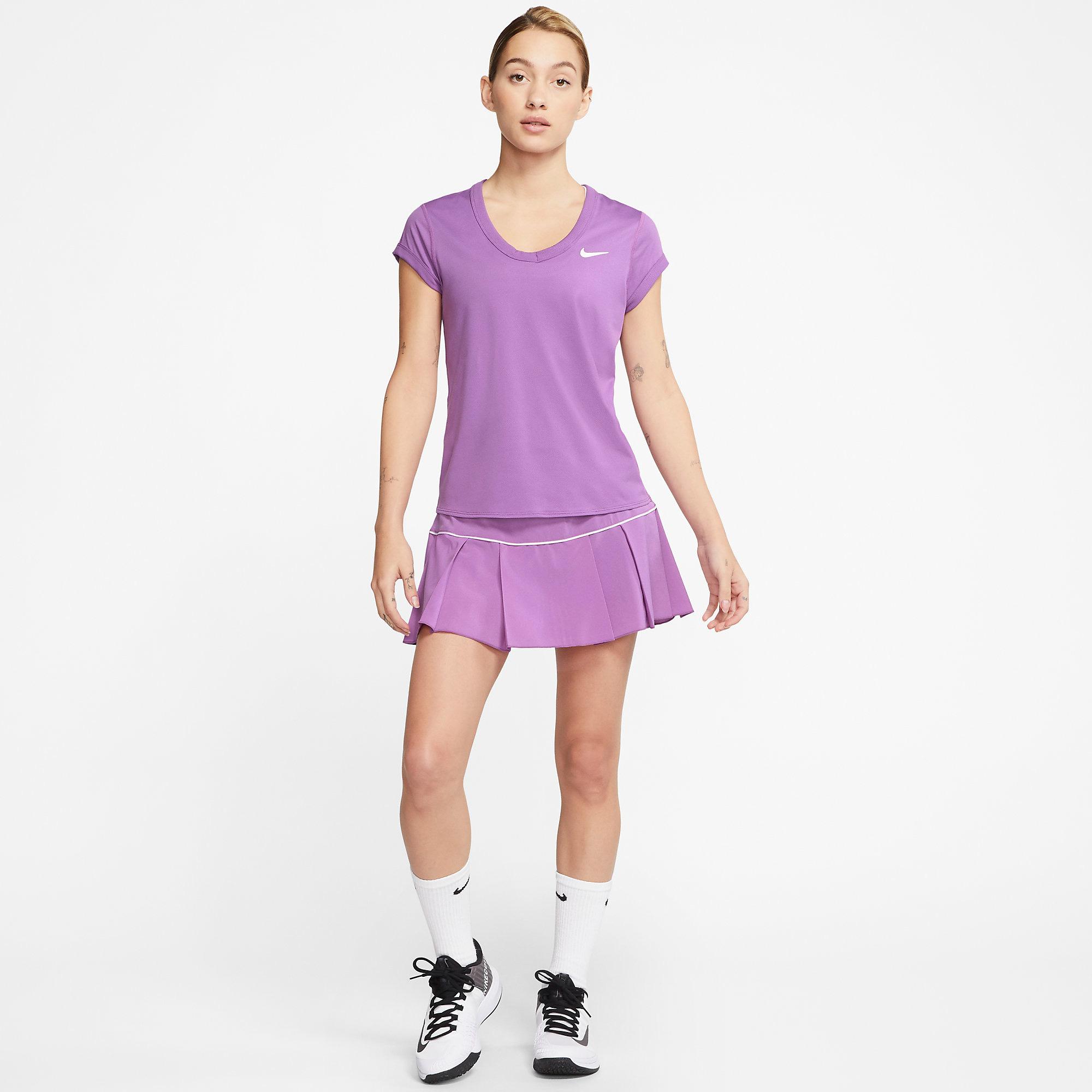 Nike Womens Dri Fit Short Sleeve Tennis Top Purple Nebulawhite