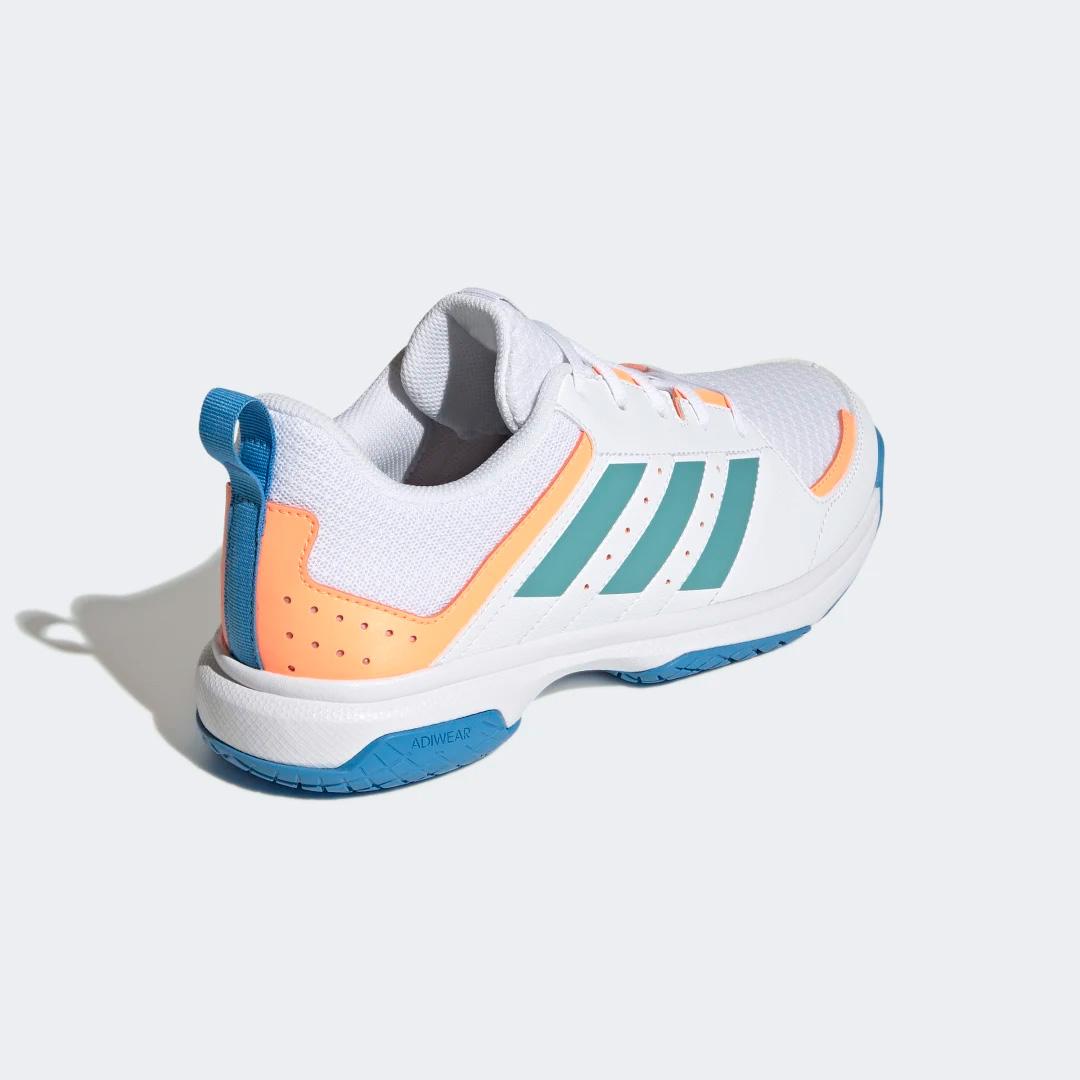Adidas Womens Ligra 7 Indoor Court Shoes - Cloud White/Beam Orange - Tennisnuts.com