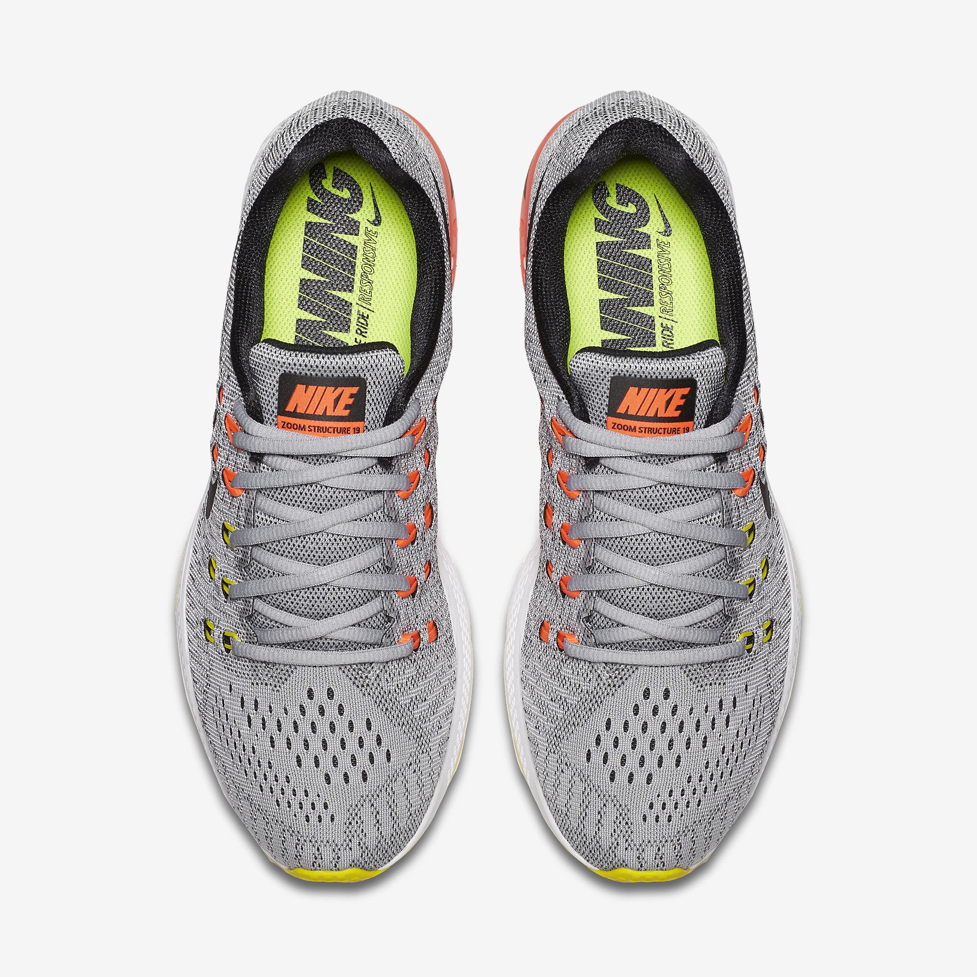 Nike Mens Air Zoom Structure 19 Running Shoes - Grey/Yellow ...