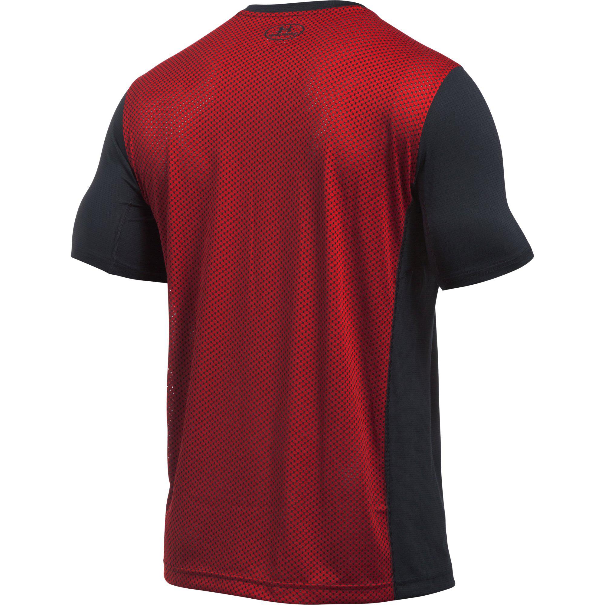 Under Armour Mens Raid Microthread Short Sleeve Tee - Black/Red ...