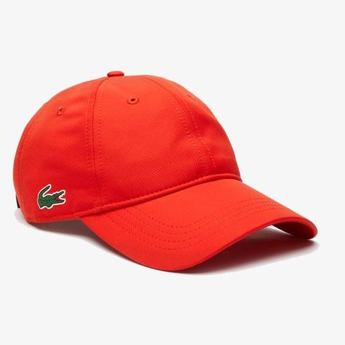 Lacoste Cap in Solid Diamond Weave Taffeta - Red - Tennisnuts.com