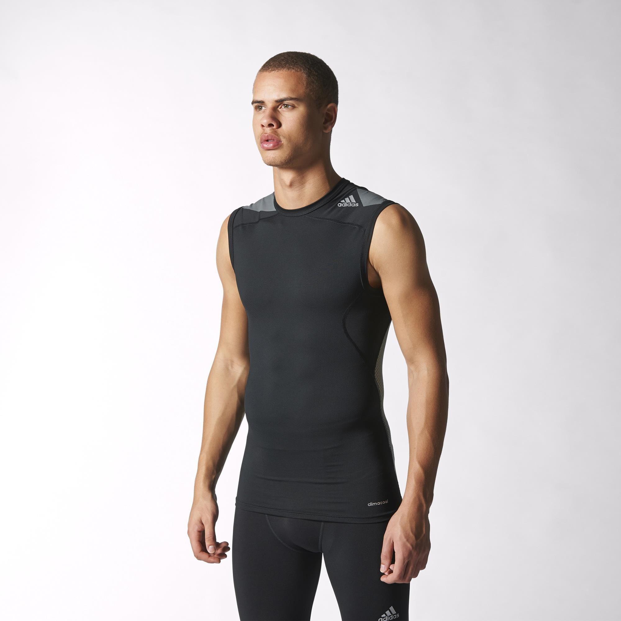Adidas Mens Techfit Cool Sleeveless Tee - Black/Vista Grey - Tennisnuts.com