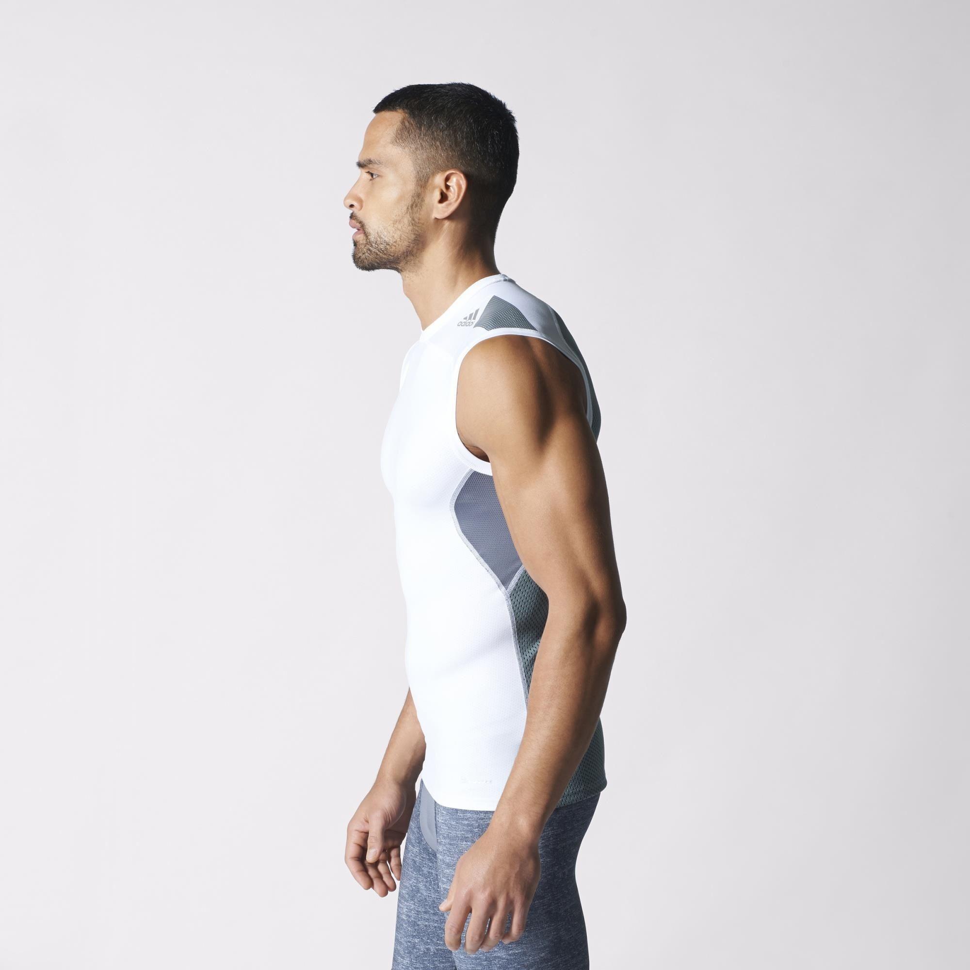 Adidas Mens Techfit Cool Sleeveless Tee - White/Vista Grey - Tennisnuts.com