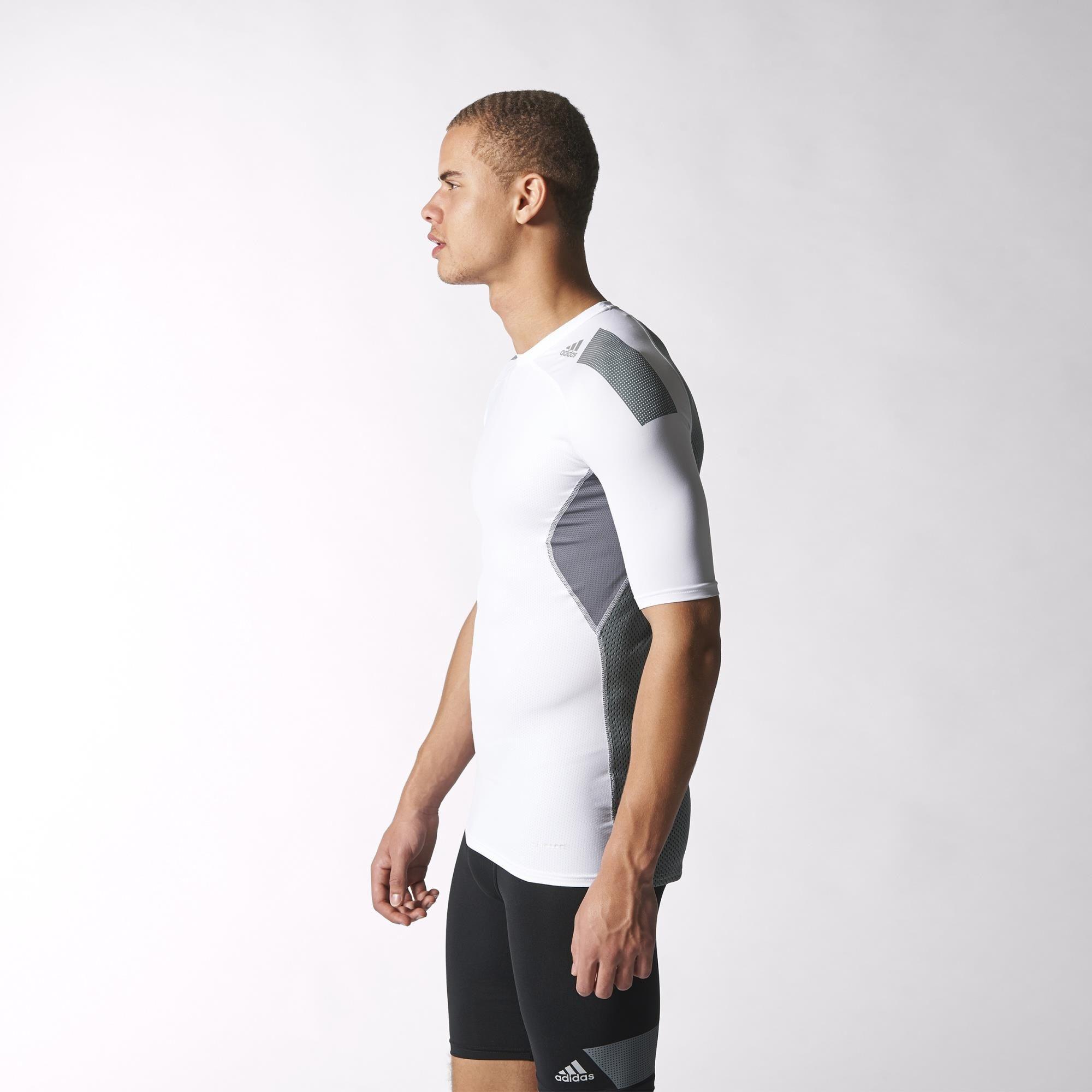 Adidas Mens Techfit Cool Short Sleeve Top - White/Vista Grey ...