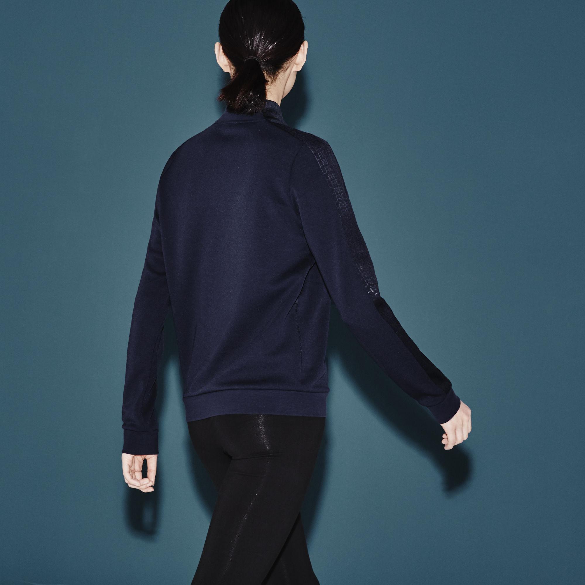 Lacoste Womens Zippered Two-Ply Jacket - Navy Blue - Tennisnuts.com