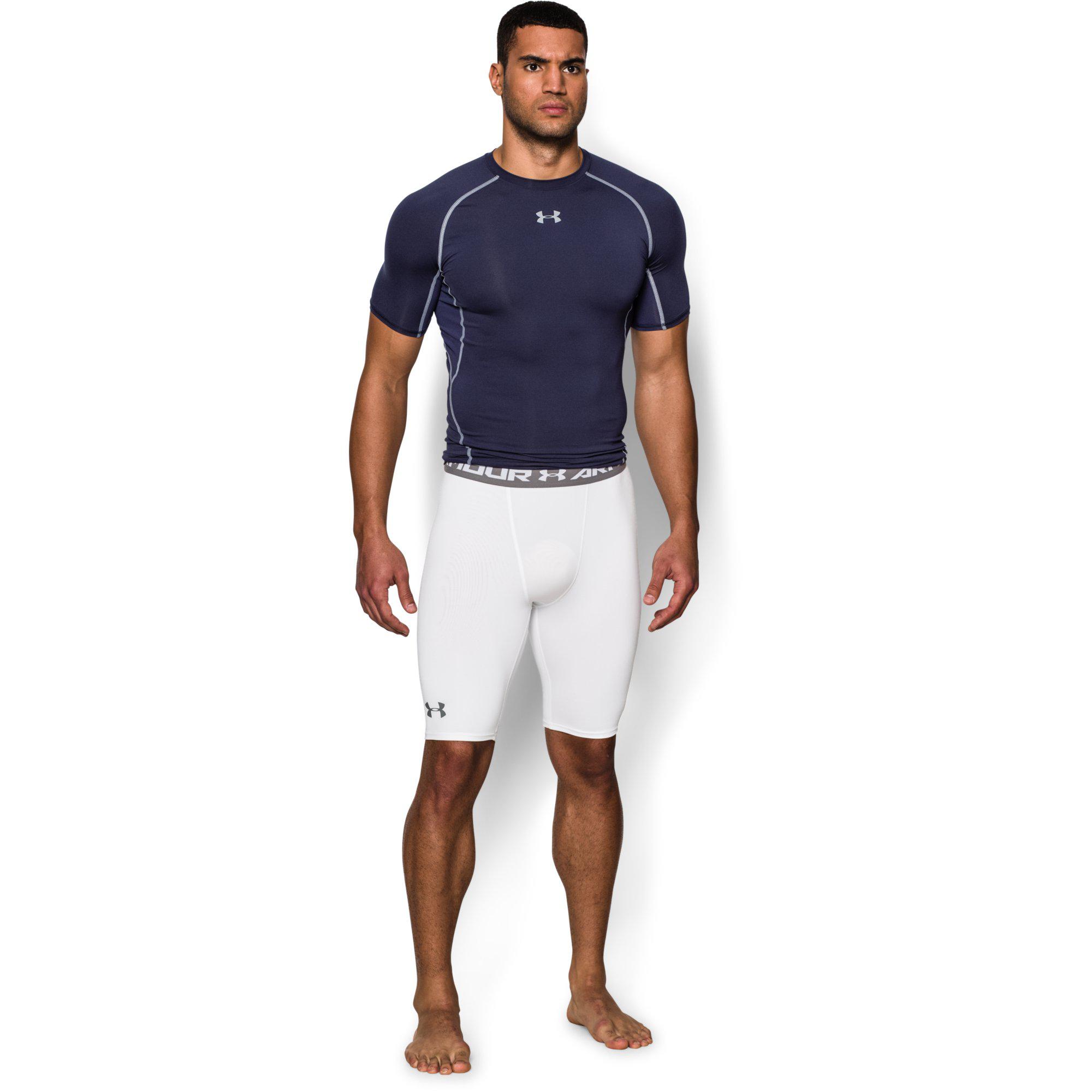 Under Armour Mens HeatGear Long Compression Short - White - Tennisnuts.com
