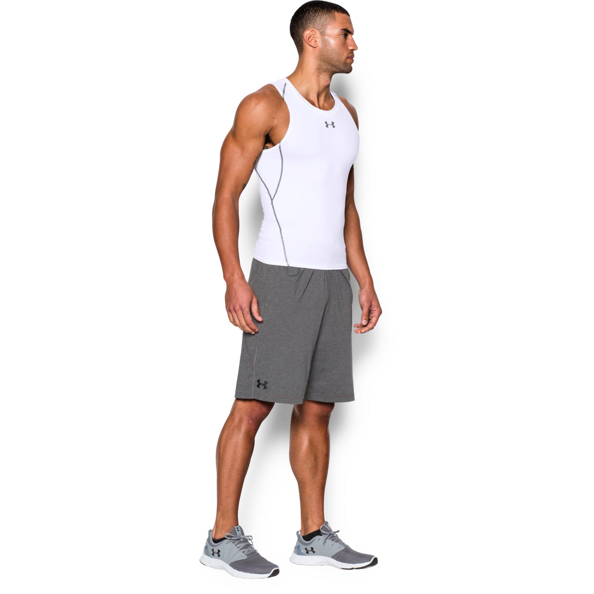 Under Armour Mens HeatGear Compression Tank Top - White - Tennisnuts.com