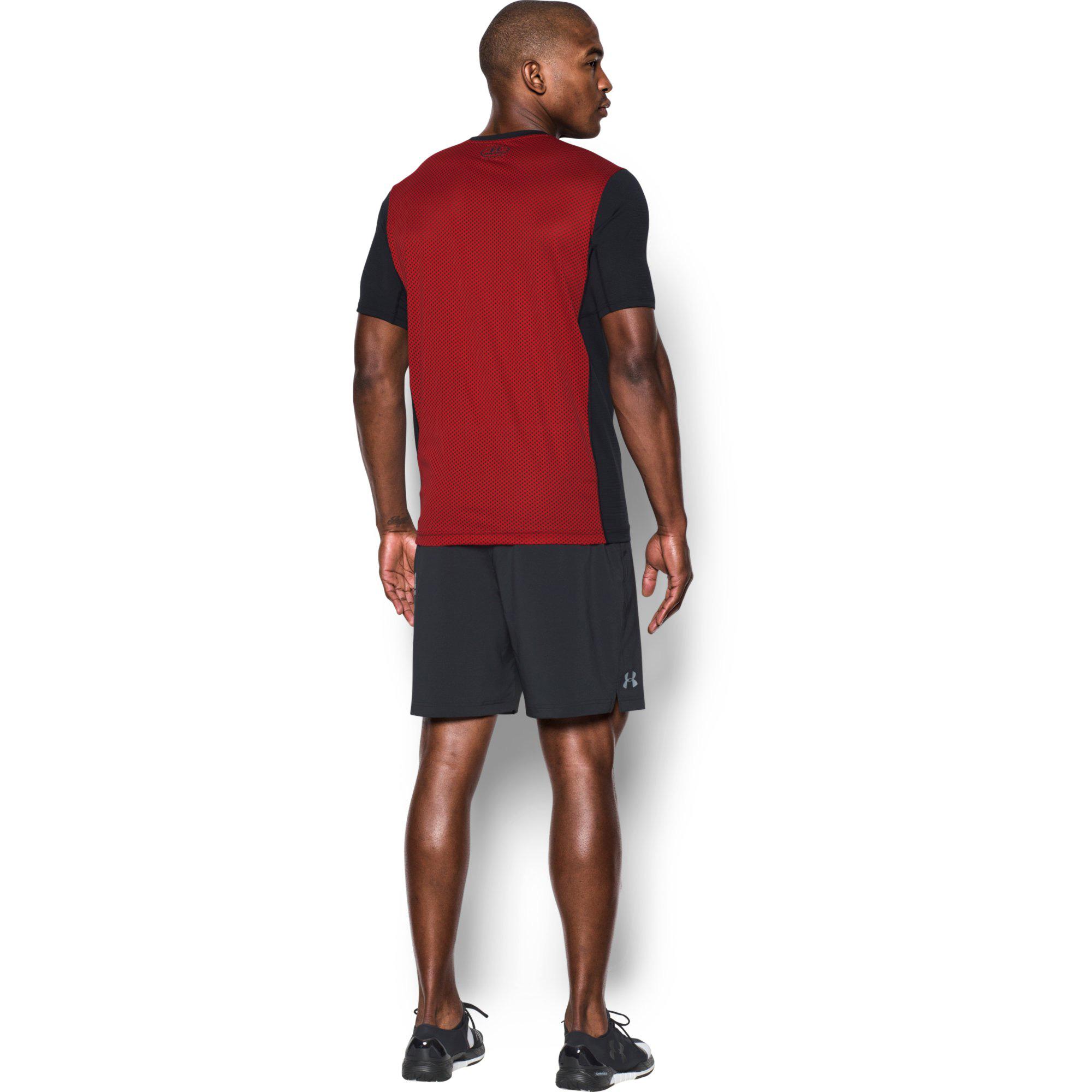 Under Armour Mens Raid Microthread Short Sleeve Tee - Black/Red ...