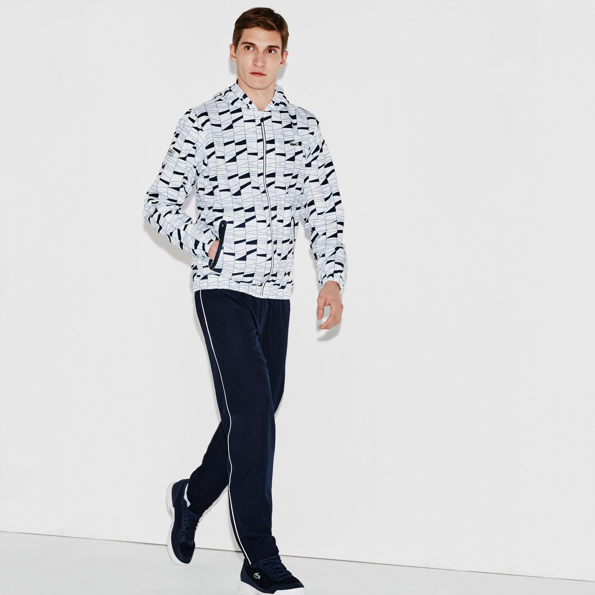 Lacoste Mens Print Tracksuit - White/Navy - Tennisnuts.com