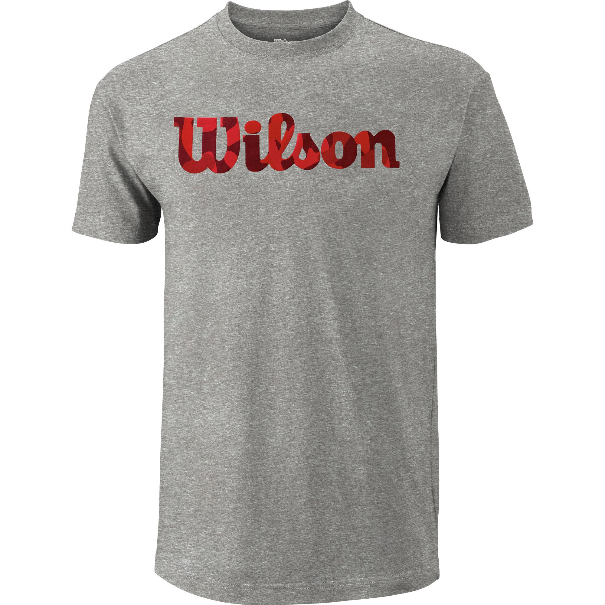 Wilson Mens Script Logo Cotton Tee - Grey/Camo Red - Tennisnuts.com