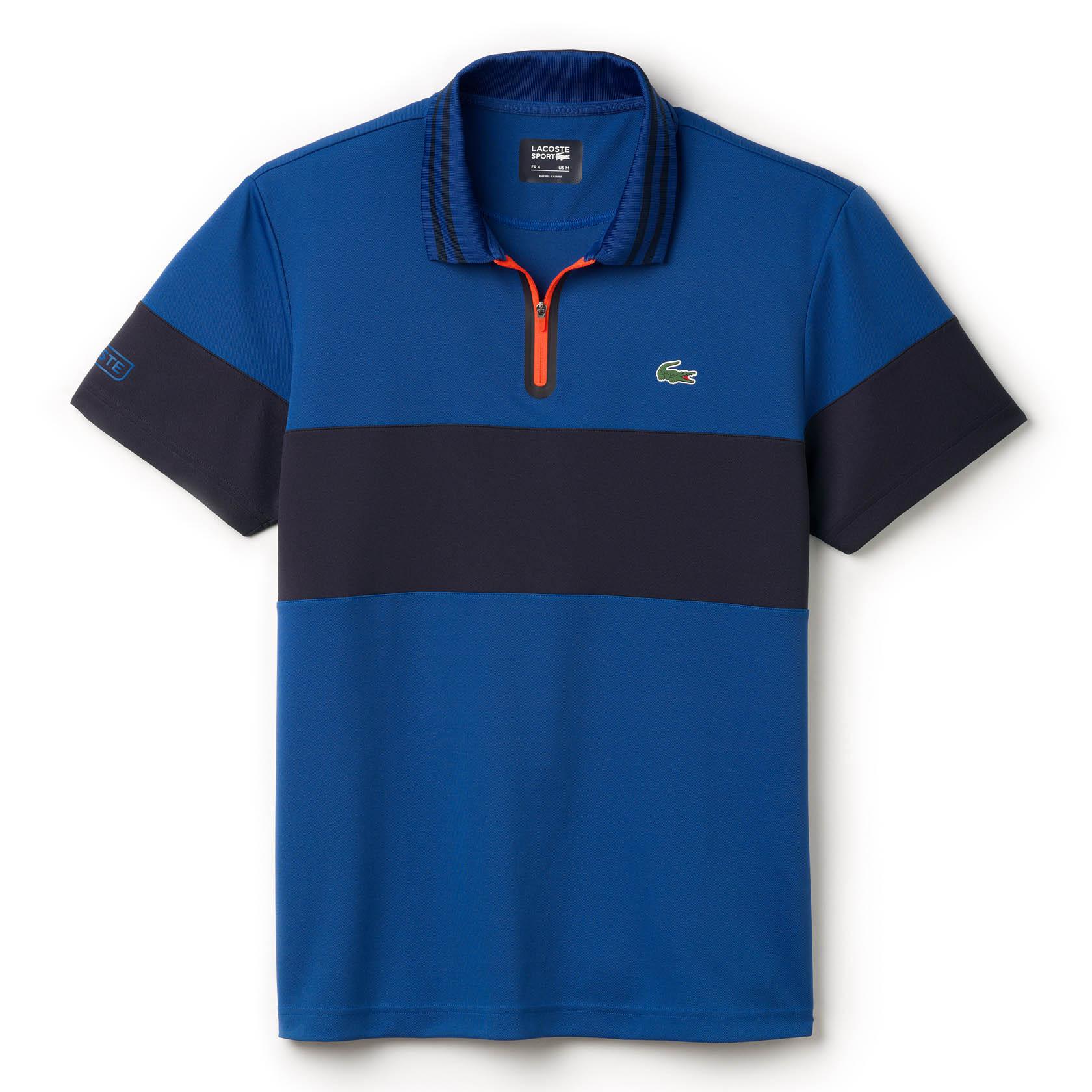 Lacoste Sport Mens Striped Polo - Monaco Blue/Navy - Tennisnuts.com