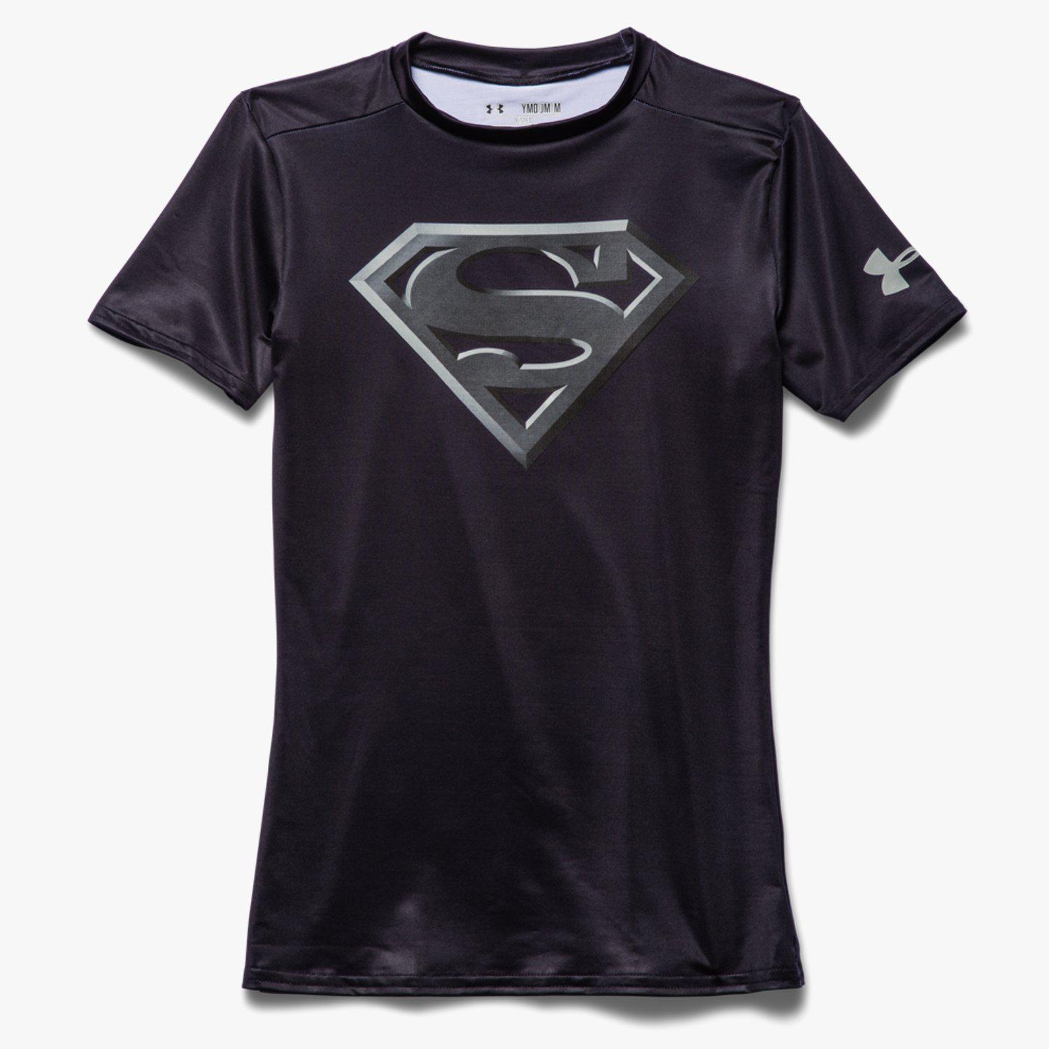 Under Armour Boys Superman Fitted Baselayer Top - Black - Tennisnuts.com