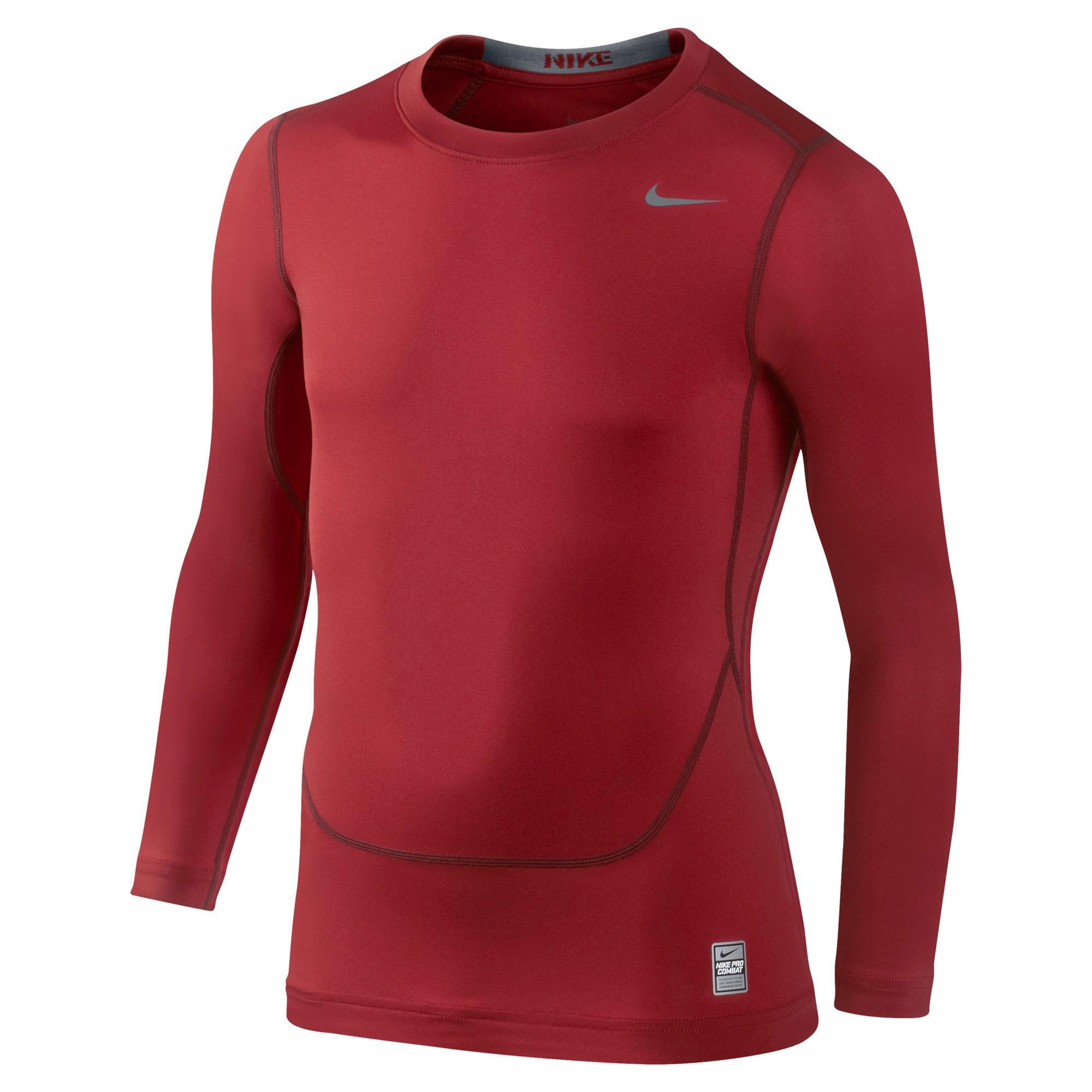 Nike Boys Pro Core Compression LS Crew - Gym Red - Tennisnuts.com