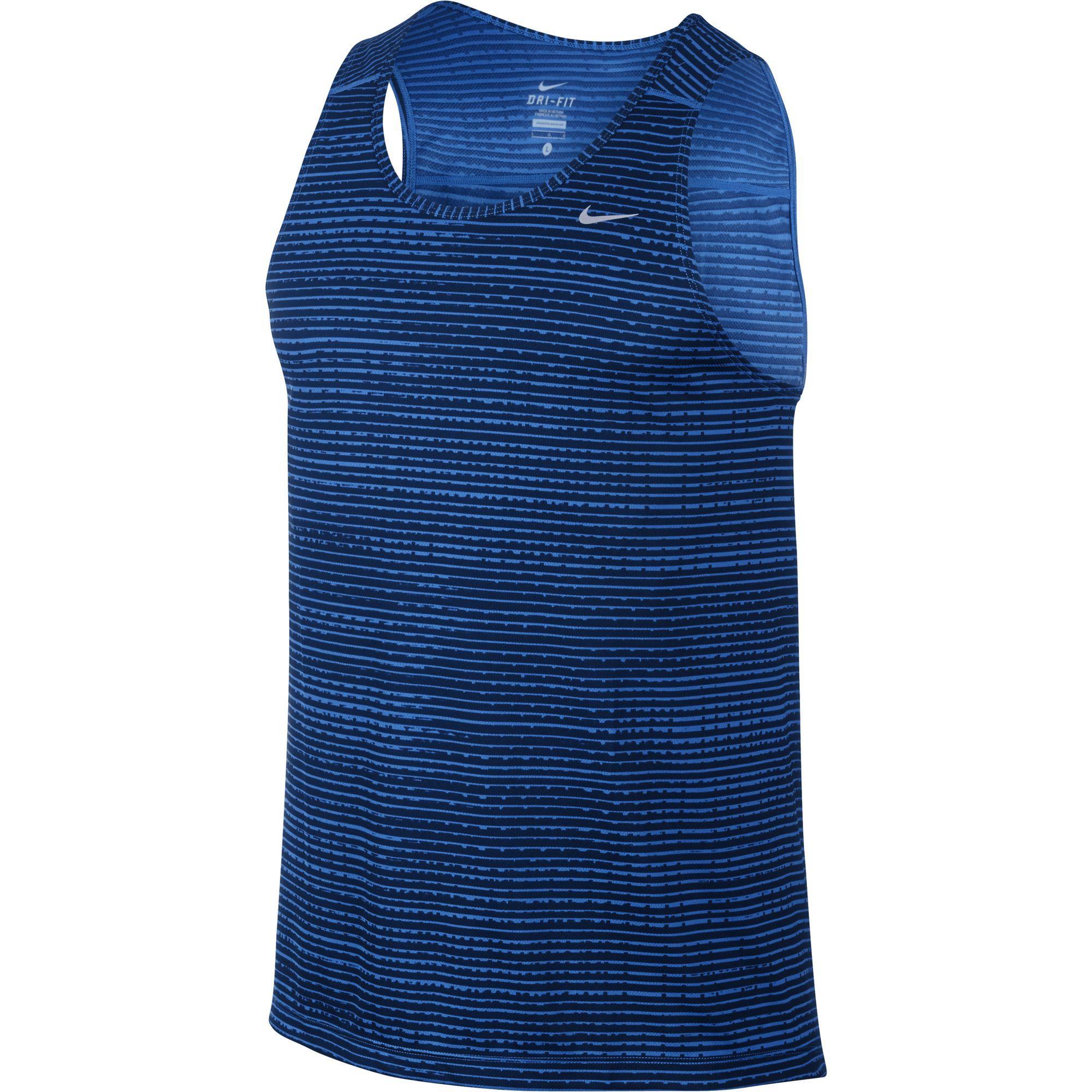 Nike Mens Miler Printed Tank - Blue/Silver - Tennisnuts.com