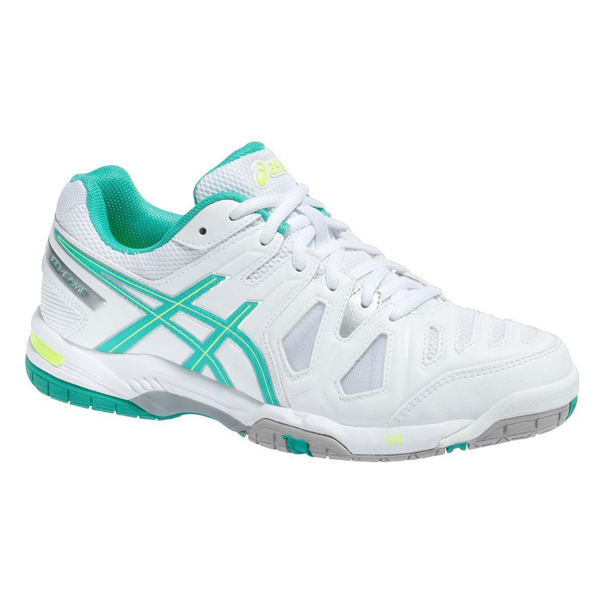 Asics Womens GEL-Game 5 OC Tennis Shoes - White/Mint - Tennisnuts.com