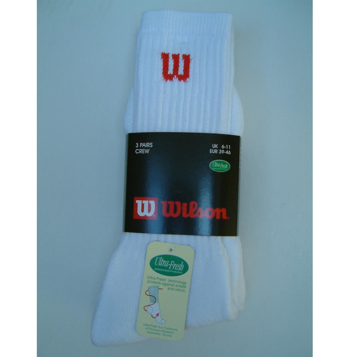 Wilson Crew Socks - White (Pack of 3 Pairs) (Size 8.5-11) - Tennisnuts.com