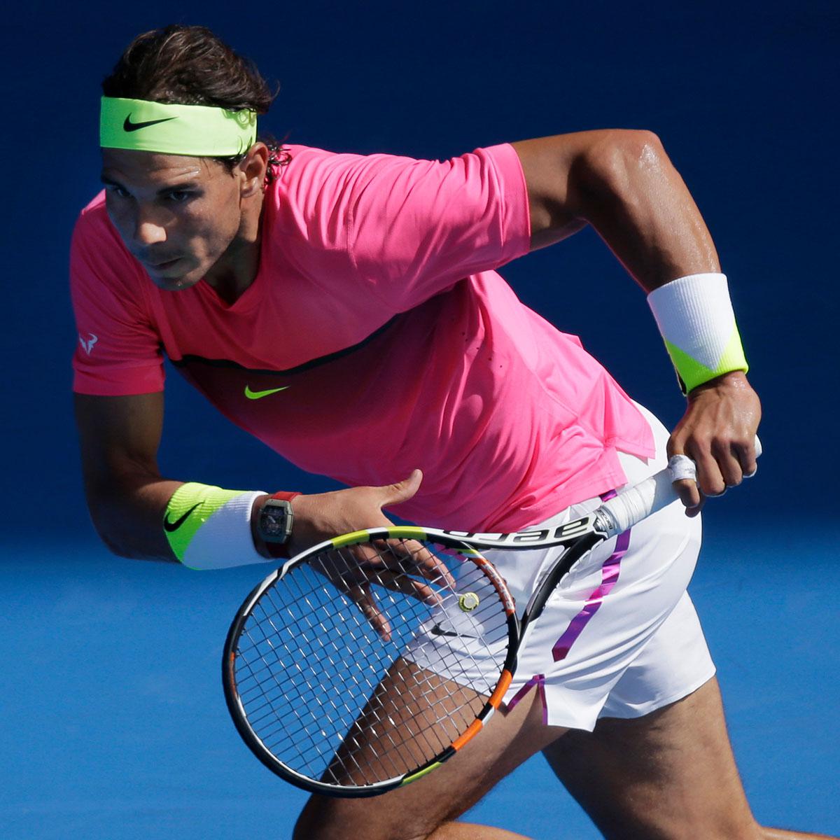 Nike Mens Challenger Premier Rafa Crew - Pink Pow/Volt - Tennisnuts.com