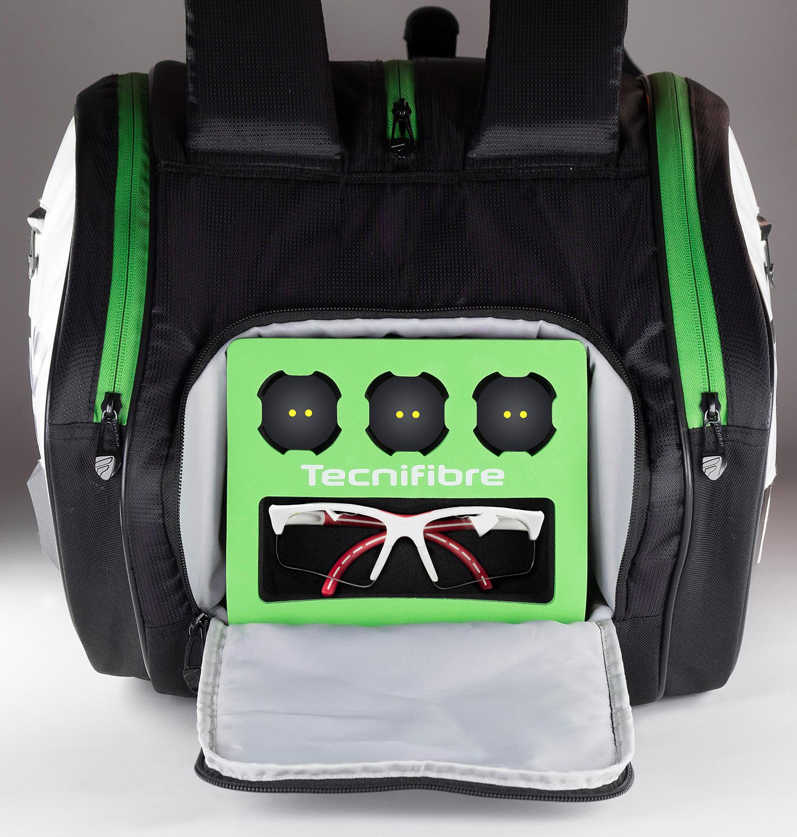 Tecnifibre Squash Green 12 Racket Bag - Black/White - Tennisnuts.com