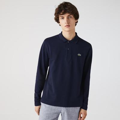 Lacoste Mens Long-Sleeve Polo - Navy Blue - Tennisnuts.com
